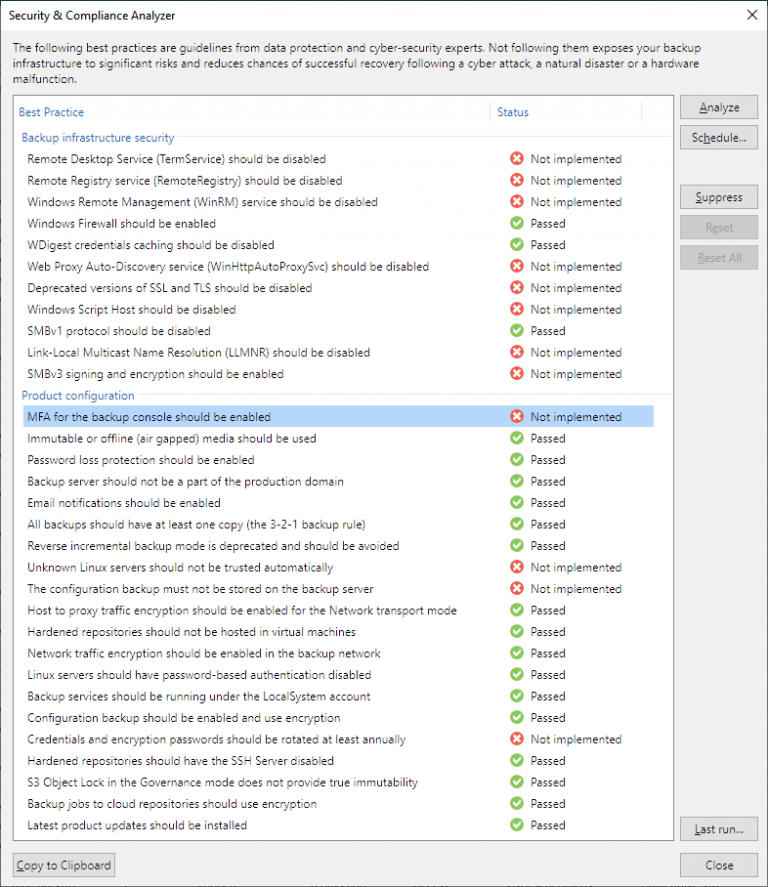 Veeam Best Practices Analyzer aka Security & Compliance – vMind.ru
